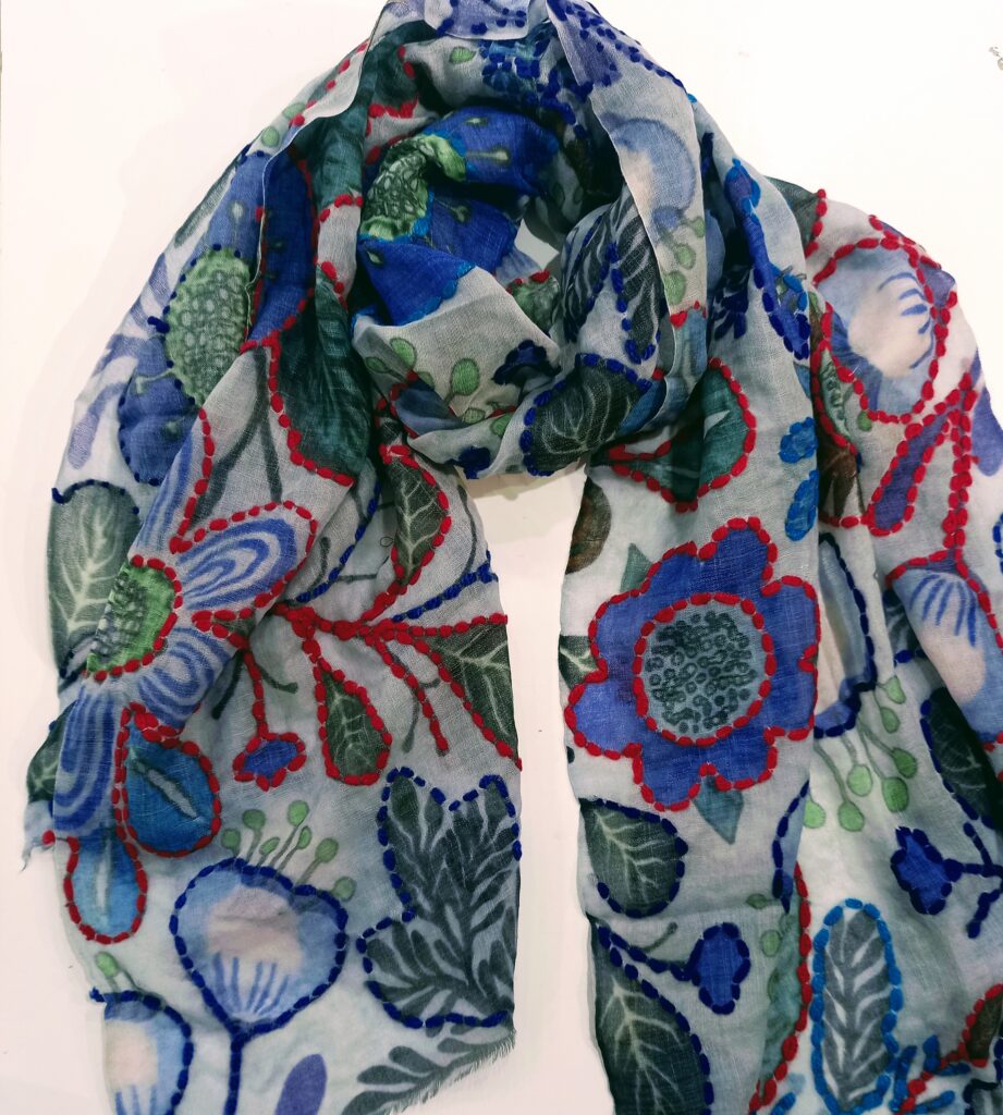 Embroidered Wool Blue Flowers - The Alpaca Collection